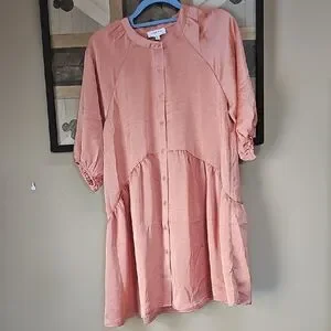 Gilli | Dresses | Gilli Peachsalmon Buttondown Satin Texture Mini Dress ...